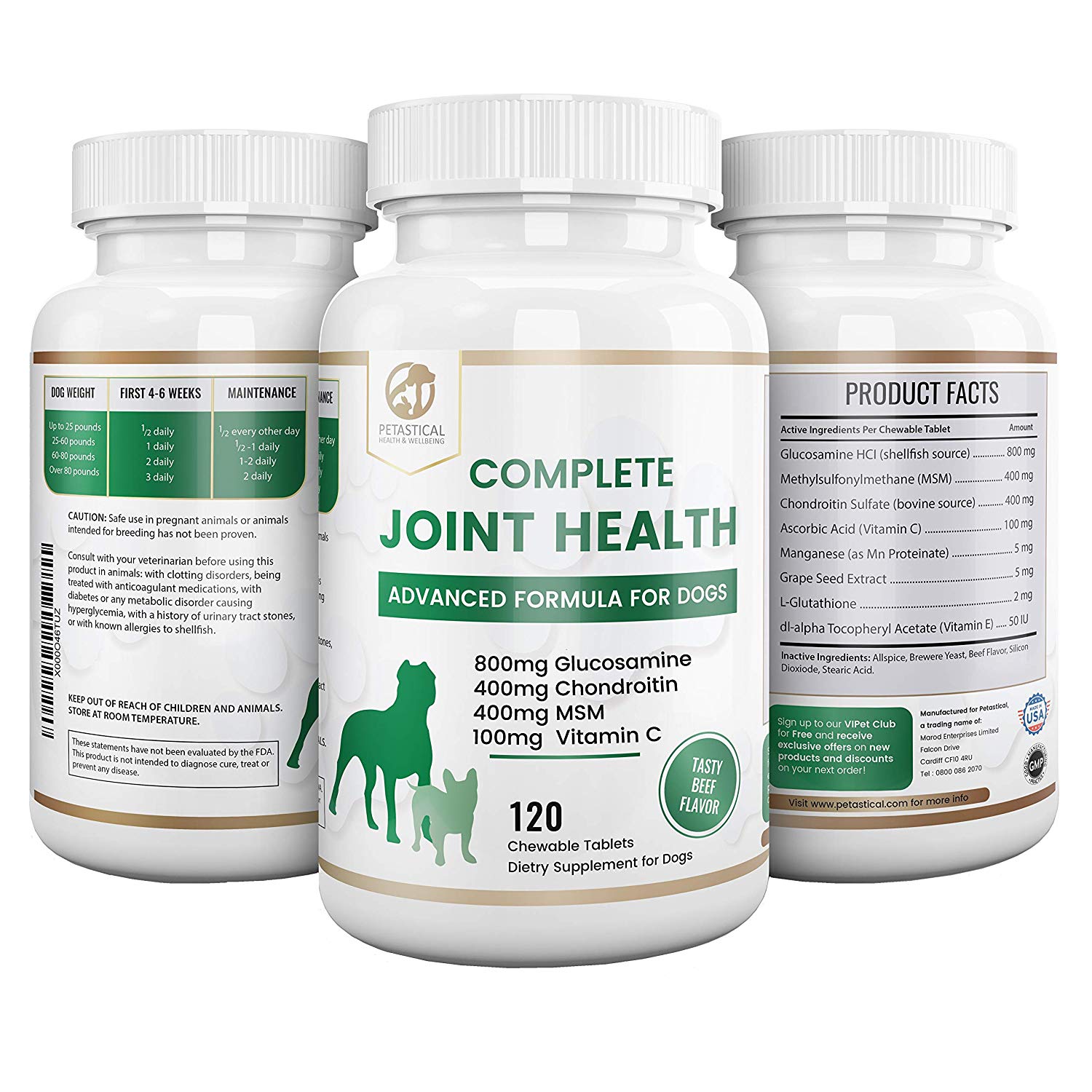 Petastical Hip and Joint Tablet Supplement for Dogs (120 Chews ...