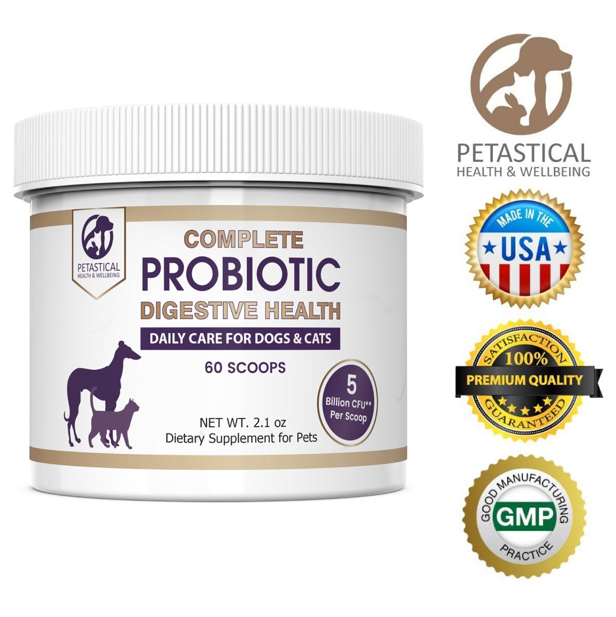 Petastical Probiotic Powder for Dogs and Cats (60 Scoop) - Petastical
